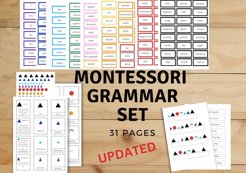 Montessori Grammar Set UPDATED - Parts of Speech - Montessori Cards and ...