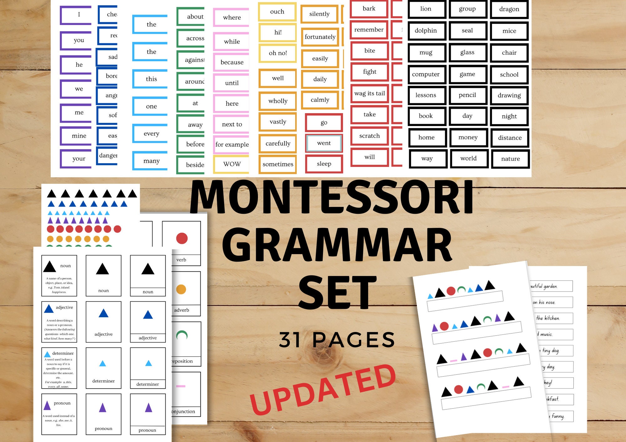 Montessori Grammar Set UPDATED Parts of Speech Montessori Cards and ...