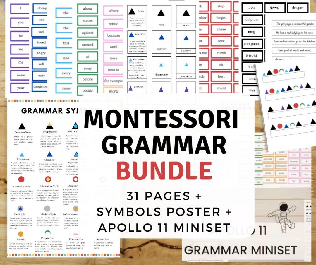 Montessori Grammar BUNDLE: Cards, Words, Poster and Apollo 11 Mini Unit ...