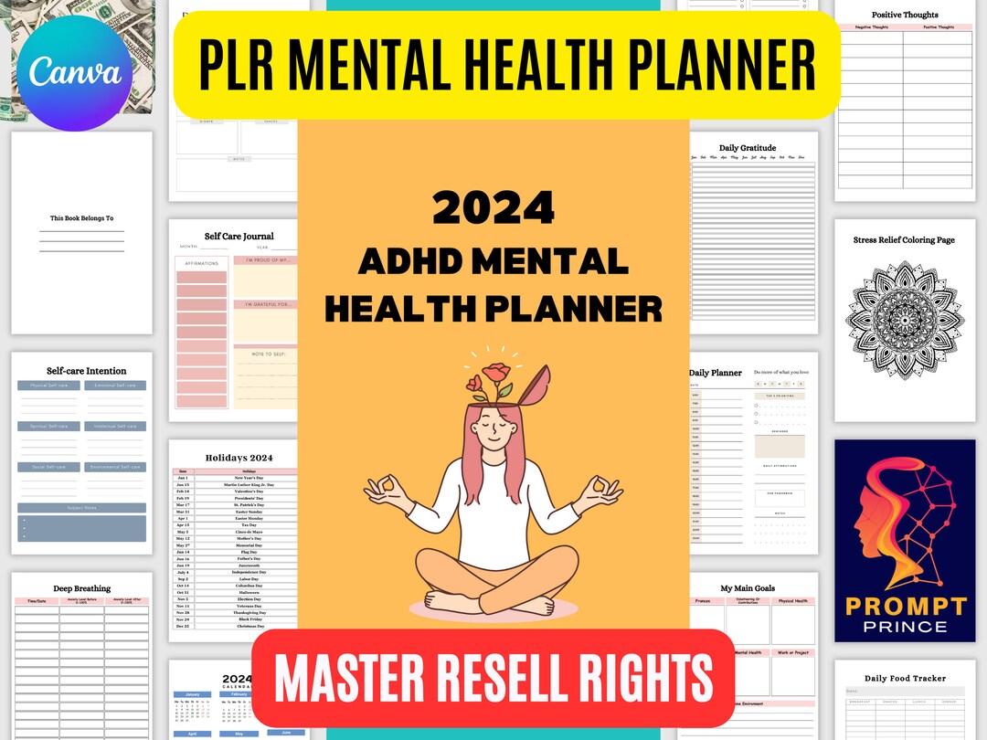 MRR ADHD Mental Health Planner Bundle: Canva Editable and Printable for ...