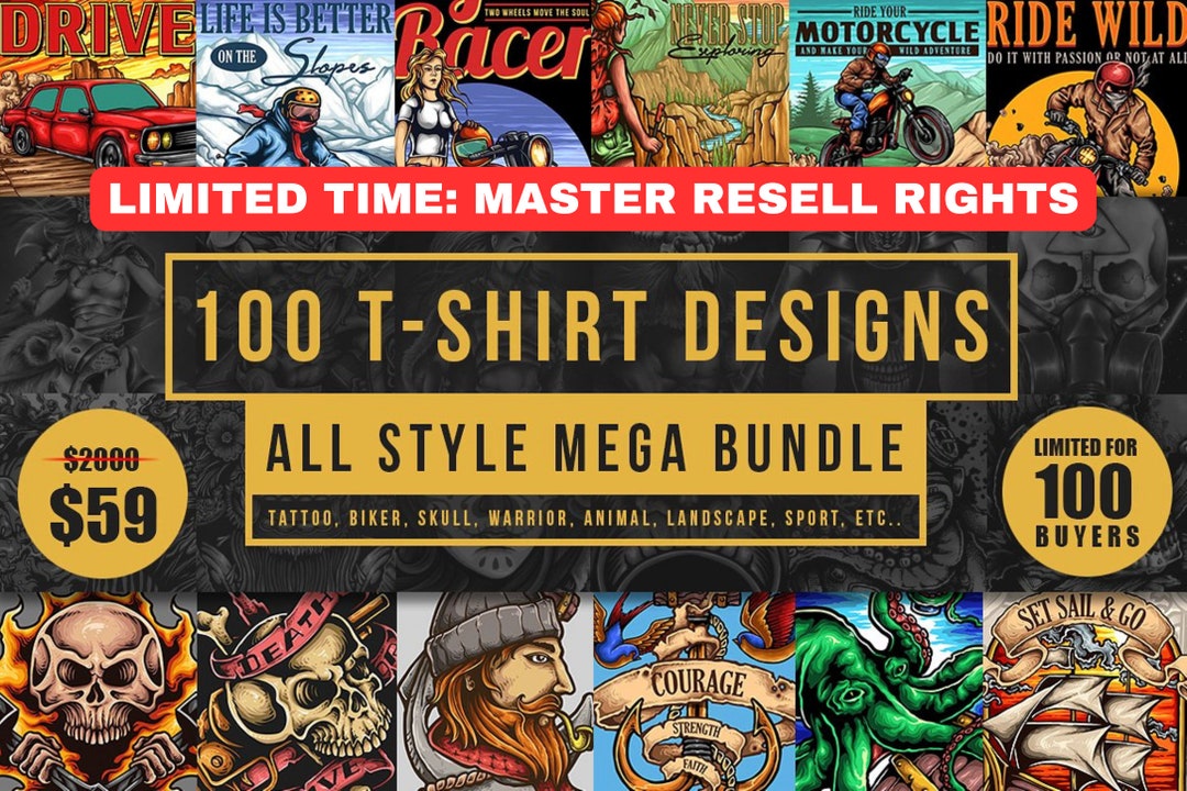 100 Bestselling T-shirt Designs With Master Resell Rights: MRR PLR ...