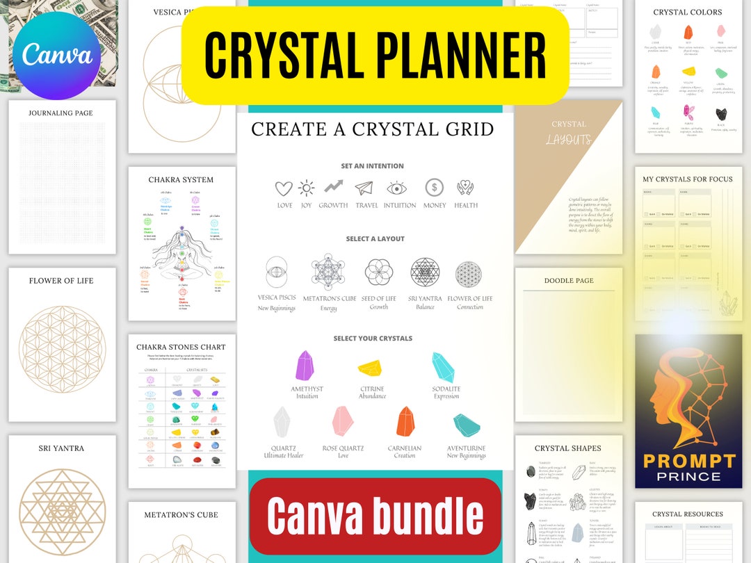 Editable Crystal Planner in Canva, Template Crystal Bundle, Canva ...