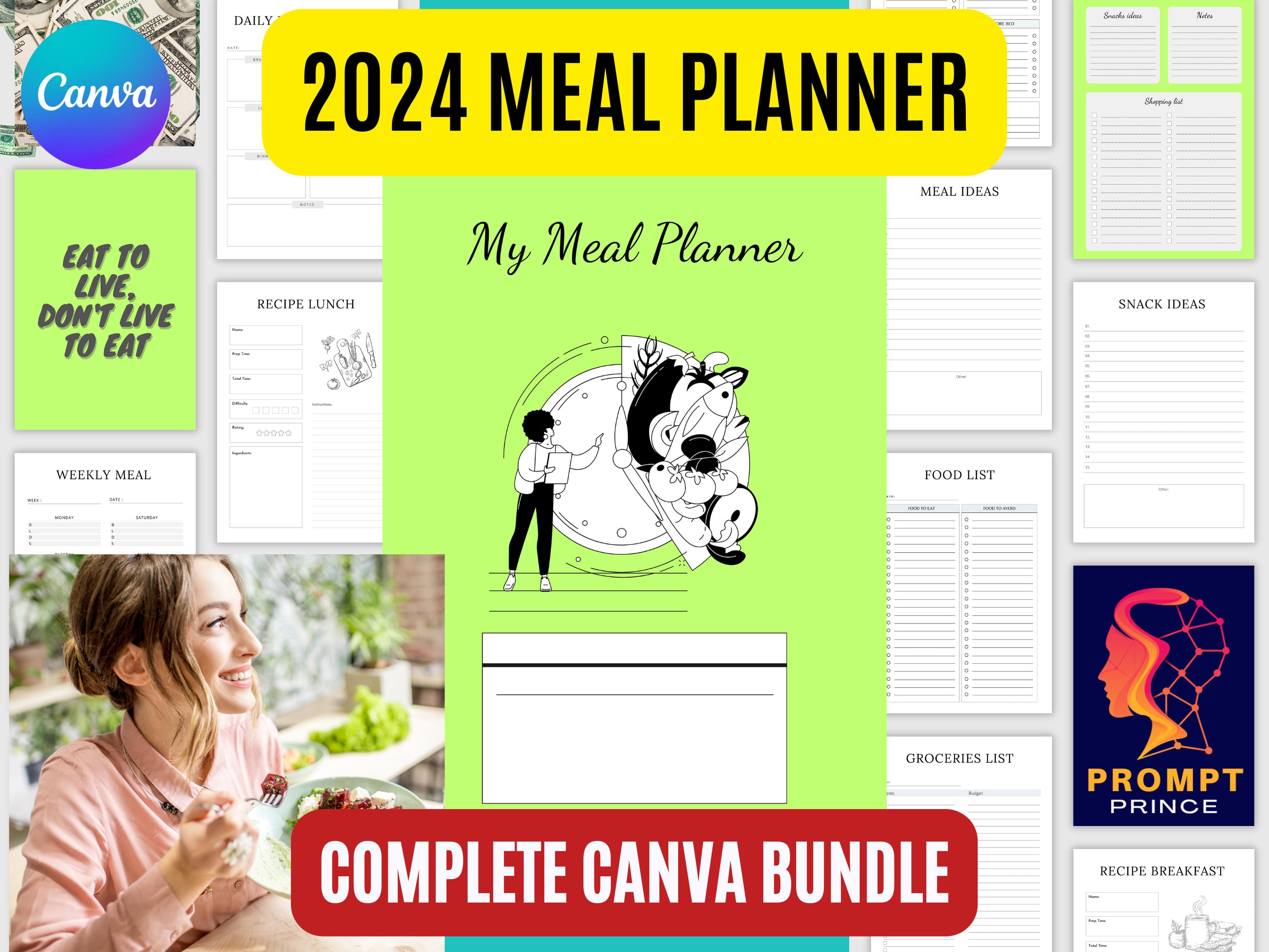 2024 Meal Planner, 2024 Grocery List Printable, 2024 Digital Planner ...