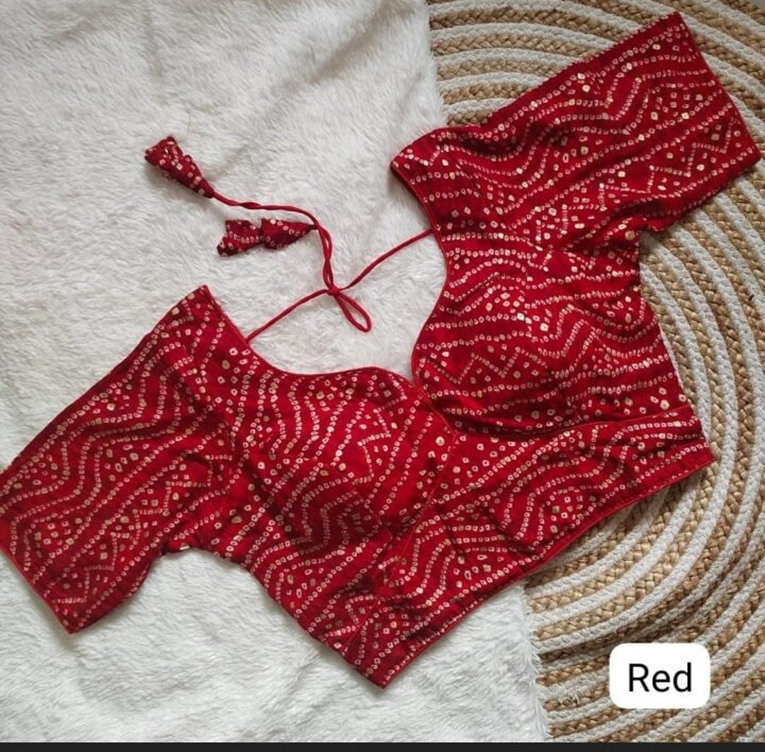 Bandhani Foil Print Saree Blouse, Latest Design for Saree Blouse, Saree ...