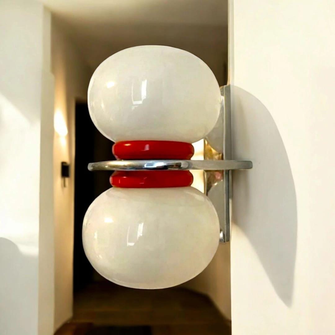 Space Age Wall Sconce With Opaline Glass Globes – Original Vintage ...