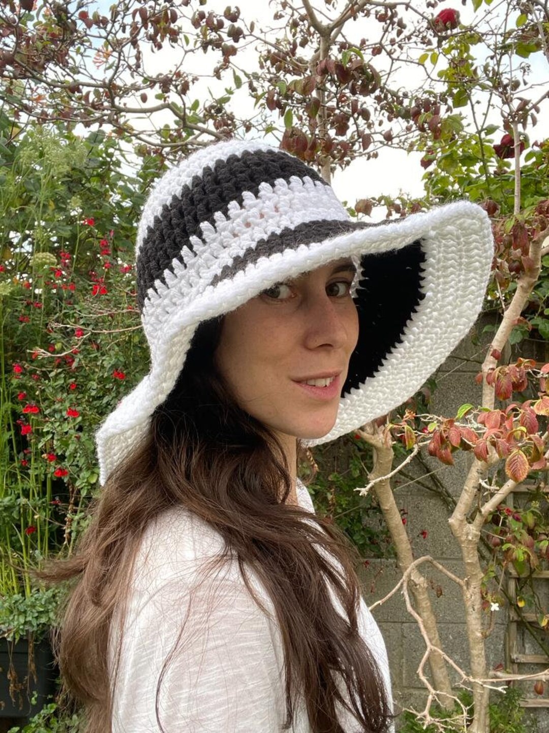 Handmade Crochet Black and White Striped Sun Hat - Classic and Chic ...