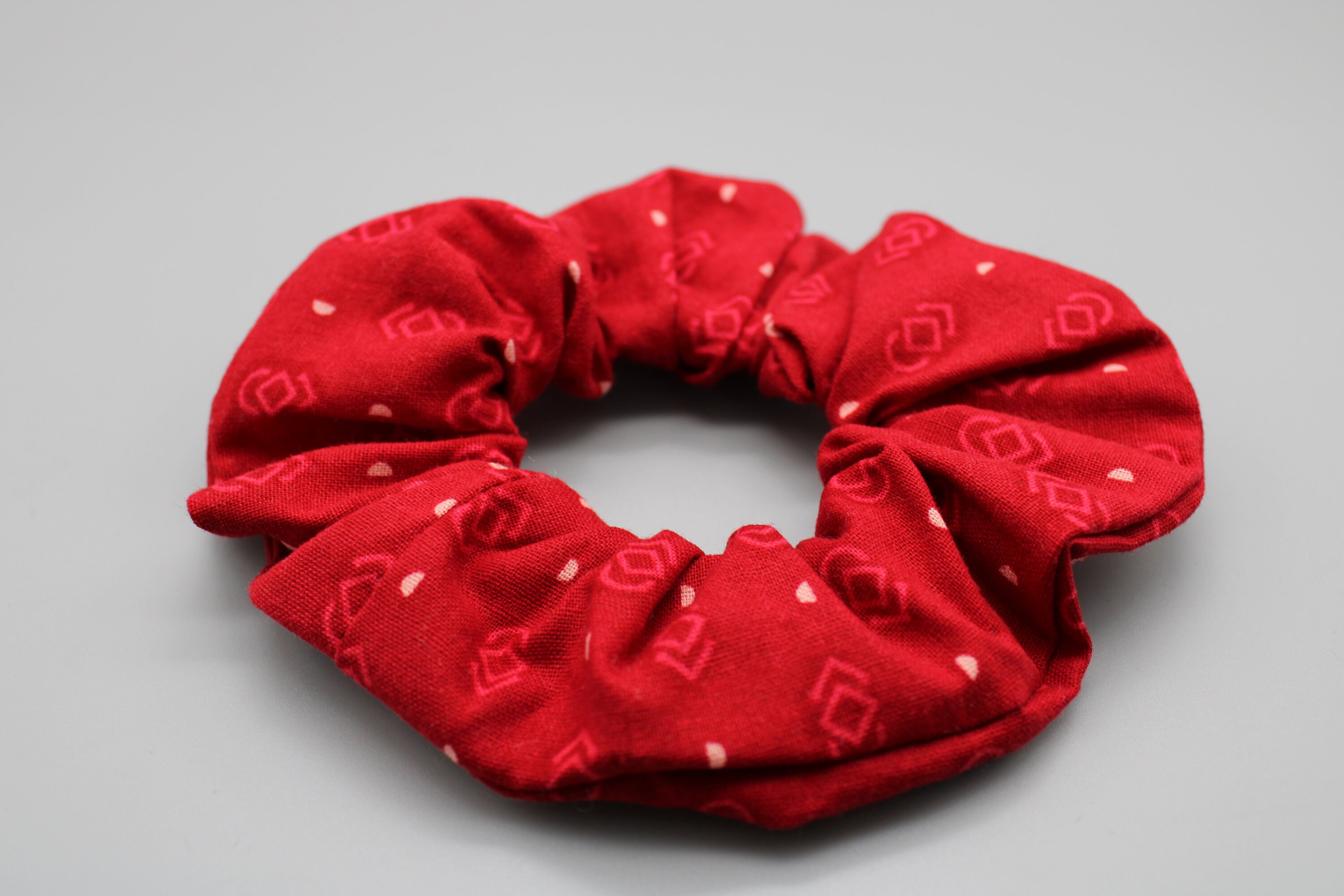Handmade Scrunchie, Red With Symbols Pattern Hair Tie - Etsy