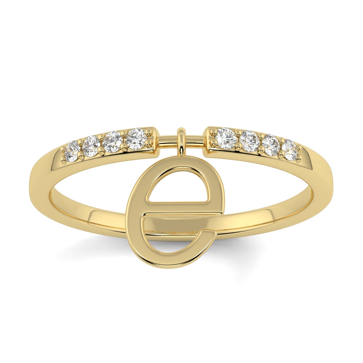 18K Gold Alphabet "e" Ring, Real Diamond Ring With Certificate, Initial ...