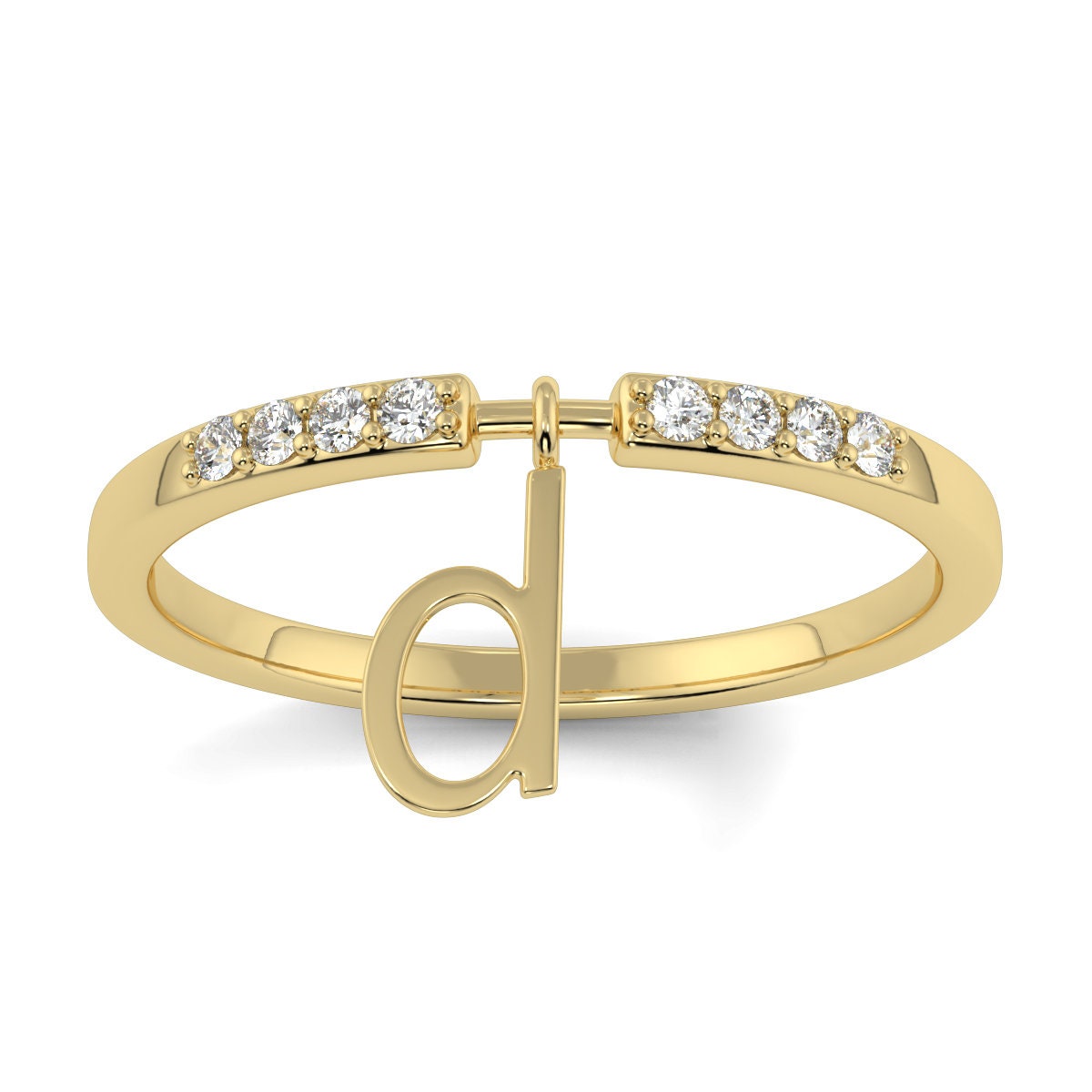18K Gold Alphabet "d" Ring, Real Diamond Ring With Certificate, Initial ...