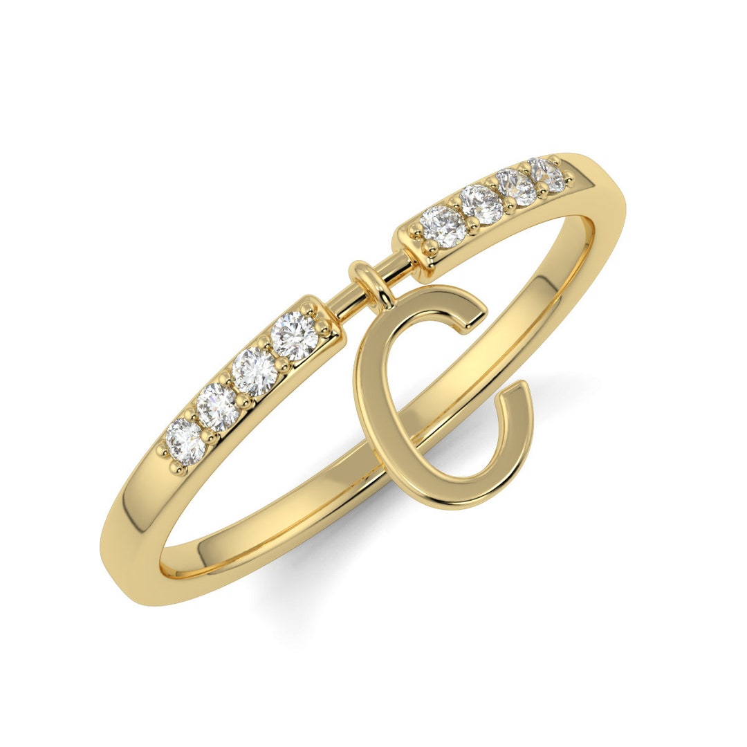 18K Gold Alphabet c Ring Real Diamond Ring With Certificate Initial Letter Ring Monogram Ring Custom Name Letter Ring 10201 Etsy
