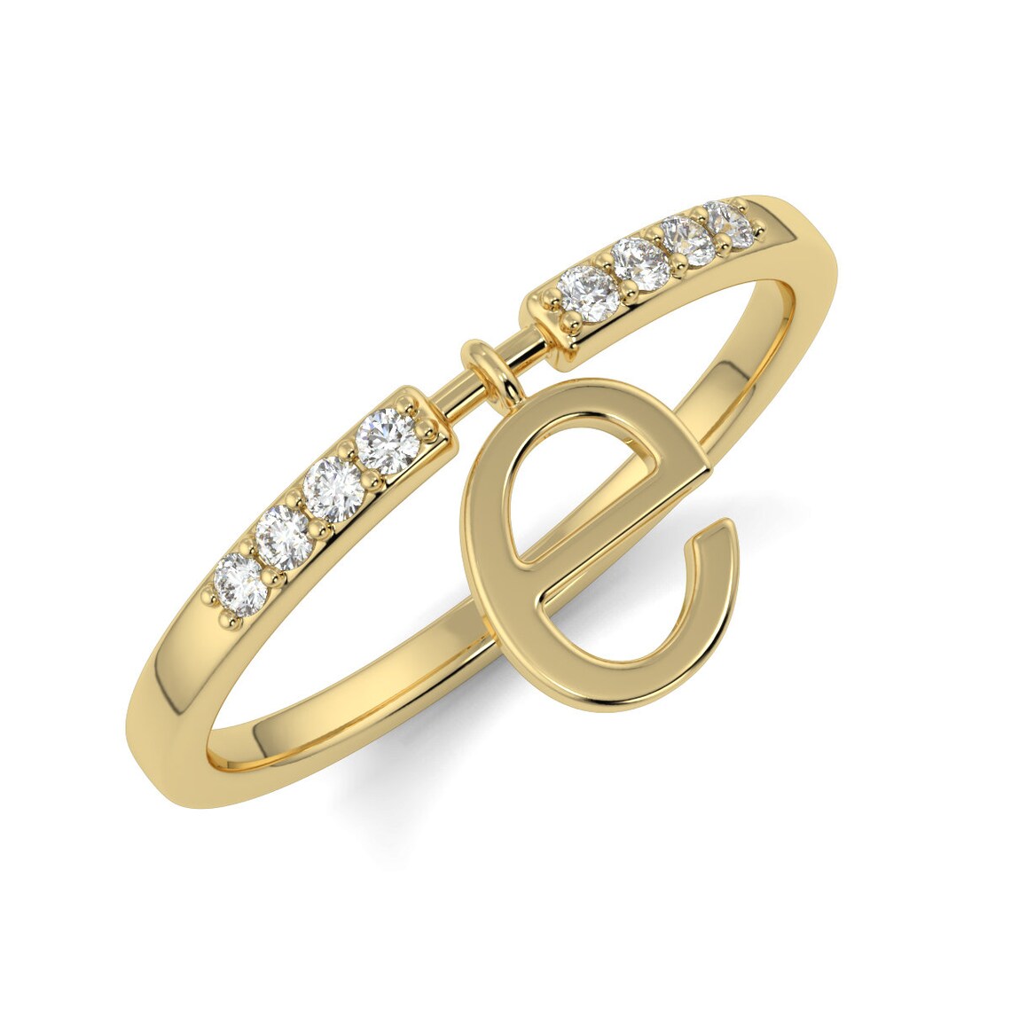 18K Gold Alphabet "e" Ring, Real Diamond Ring With Certificate, Initial ...
