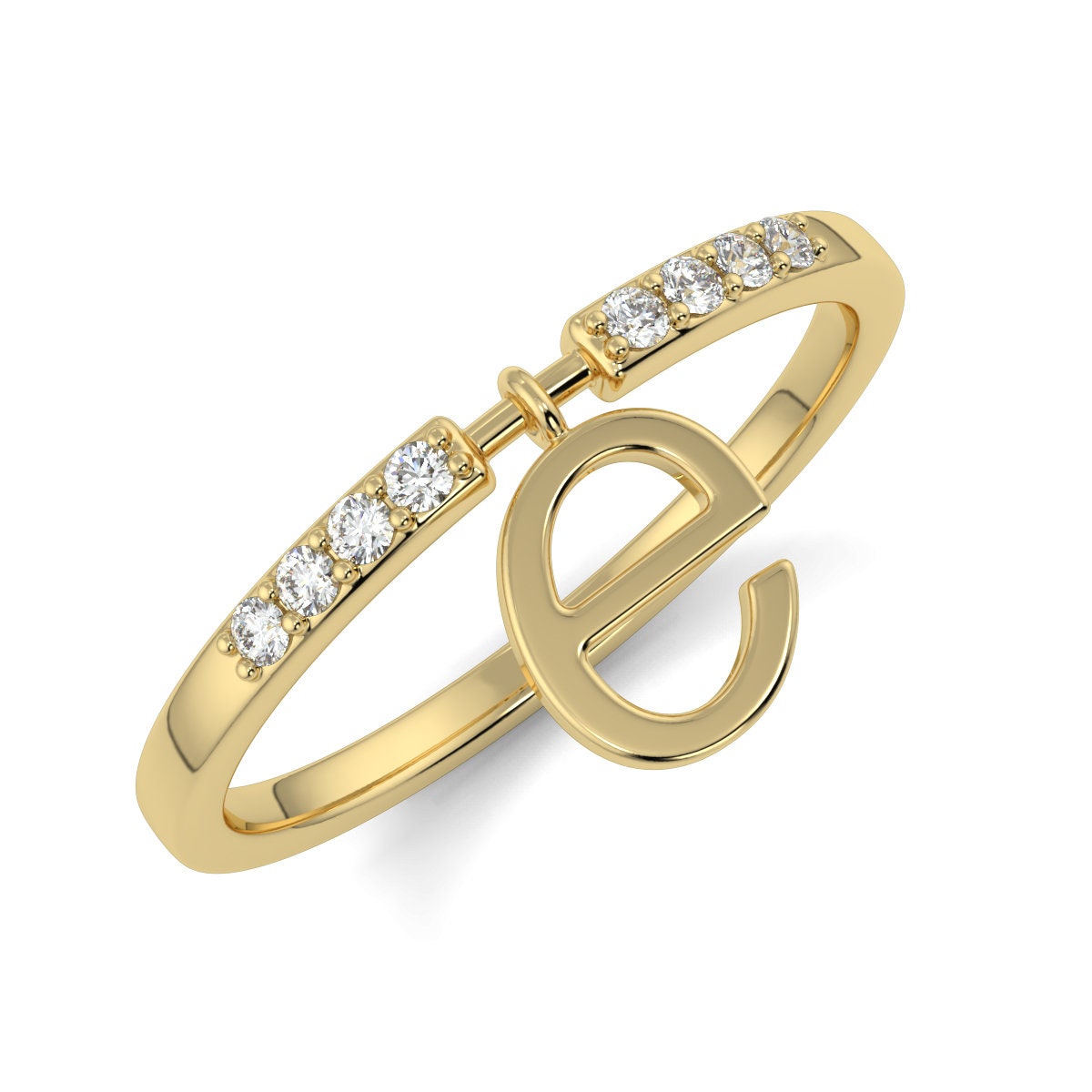 18K Gold Alphabet "e" Ring, Real Diamond Ring With Certificate, Initial ...