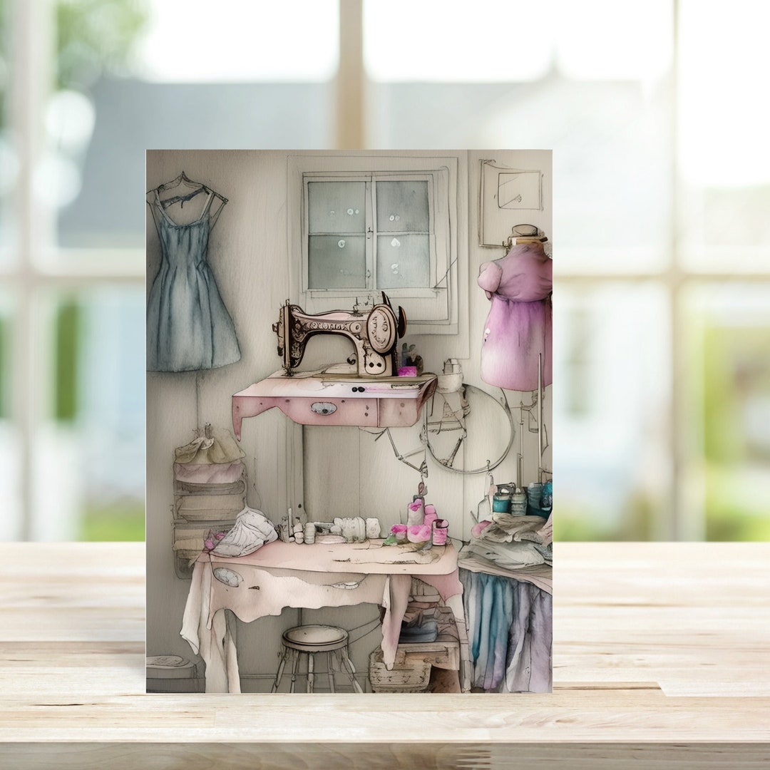 Vintage Sewing Room Greetings Card Sewing - Etsy