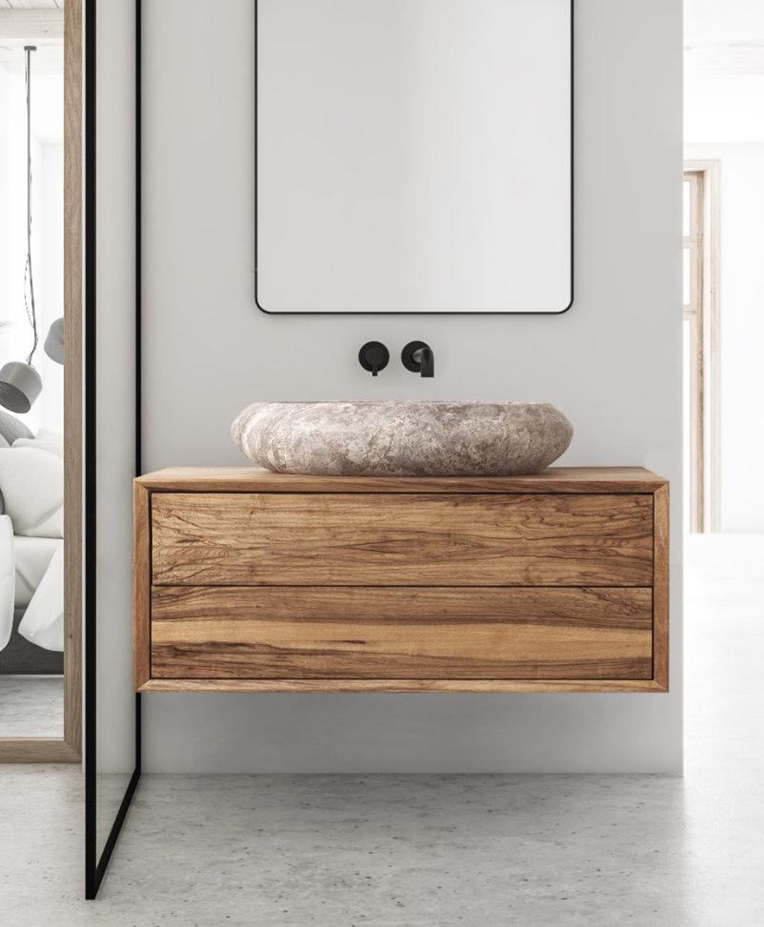 Handmade Chestnut Floating Vanity: Solid Wood Bathroom Sink Cabinet - Etsy