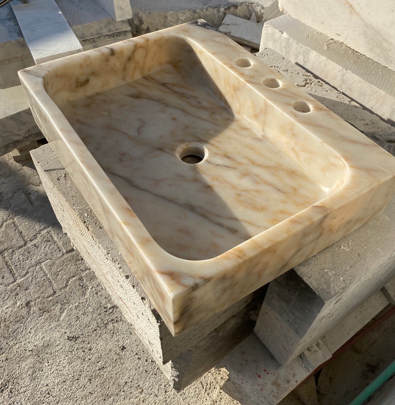 Calacatta Sugar Marble Sink Wall Mount Marble Sink Marble - Etsy