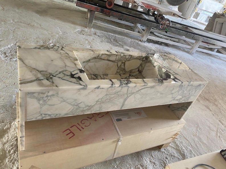 Calacatta Verde Marble Bathroom Sink: Wall Mount Vessel Bathroom Vanity ...