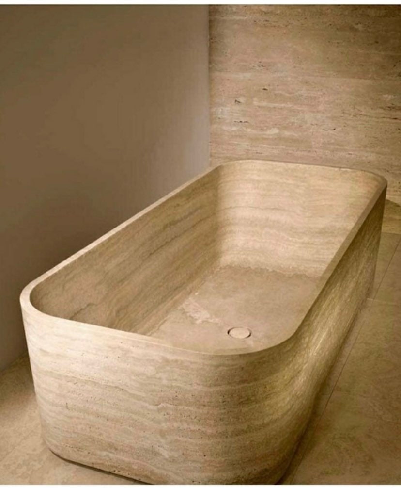 Hand Carved Travertine Bathtub: Curved Edge Stone Bath (32x60x22) - Etsy