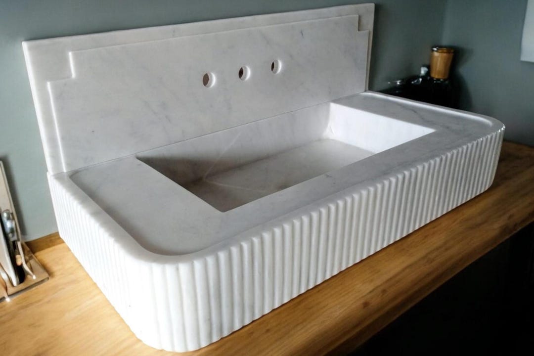 Carrara Marble Fluted Sink Wall Mount Marble Sink Fluted Apron Marble ...