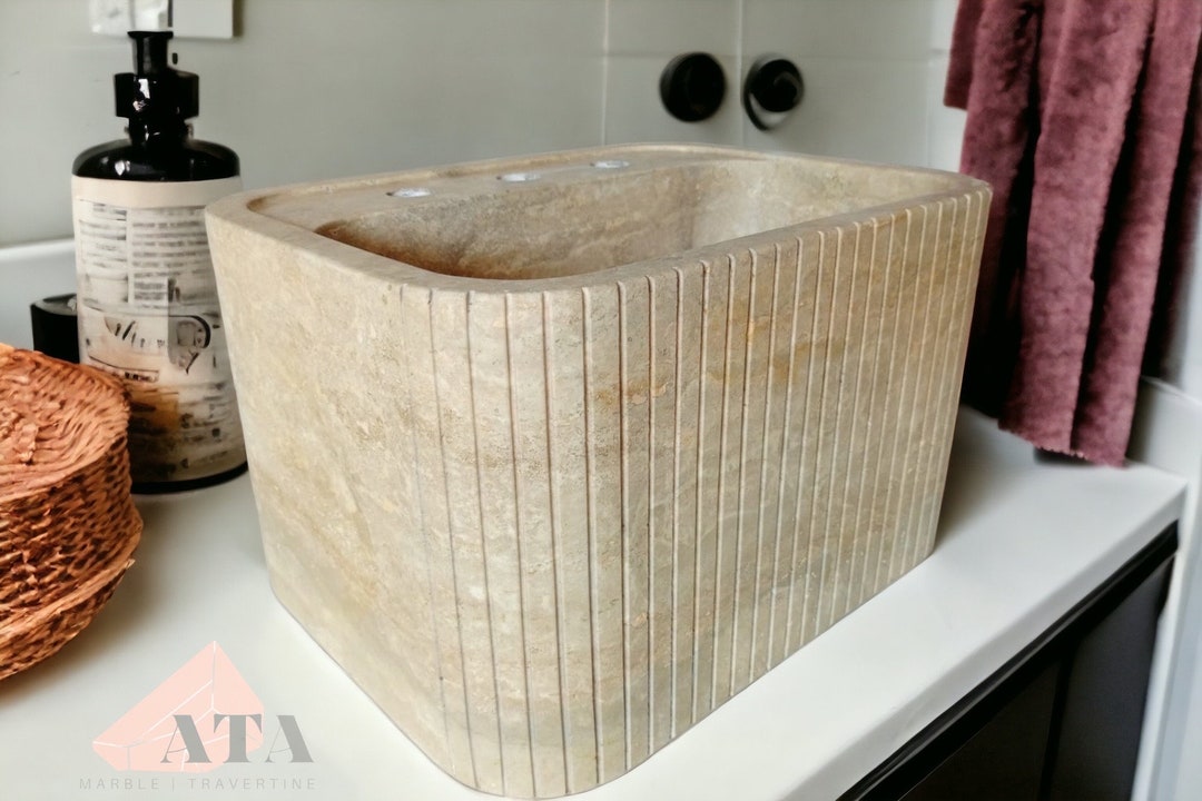 Travertine Sink Wall Mount Marble Sink Fluted Apron Travertine Bathroom ...