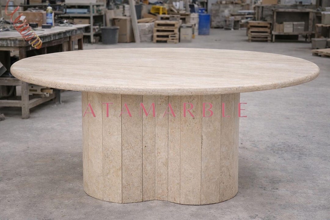 Honed Travertine Round Coffee Table – Grid-tiled Plinth Leg - Etsy