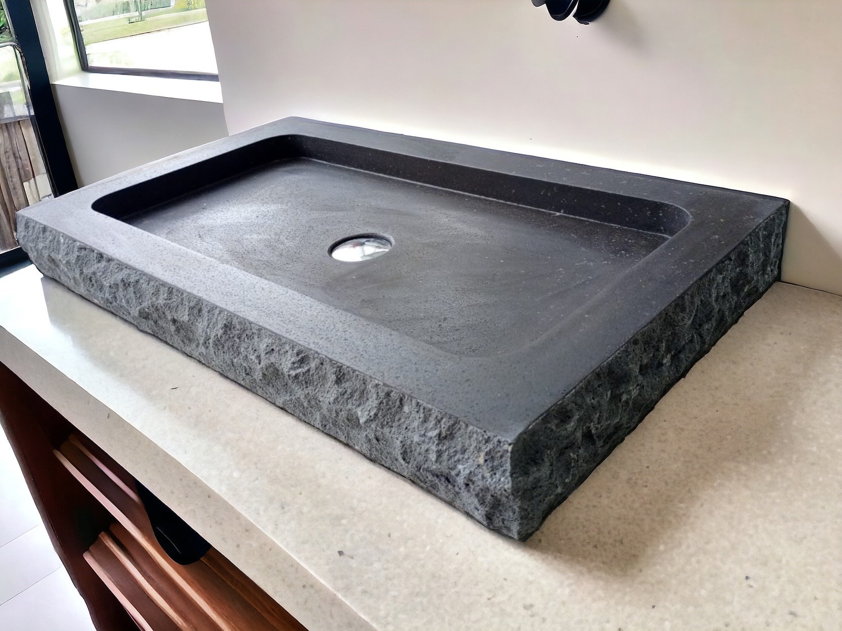 Hand Carved Black Basalt Sink: Rough Edge Vanity Top Marble Sink - Etsy