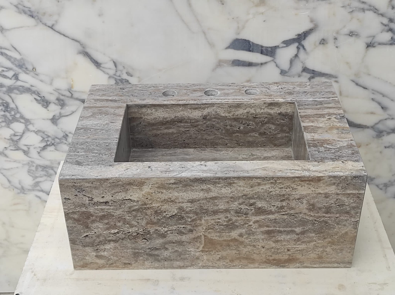 Silver Travertine Rectangle Sink: Wall Mounted Bathroom Sink - Etsy