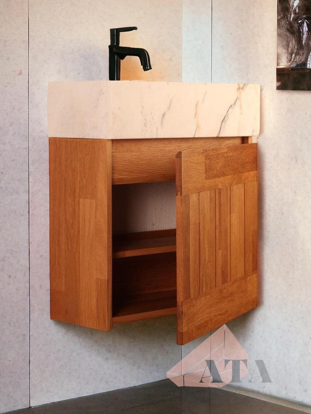 NEW! Solid Wood Vanity Floating Bathroom Vanity Fluted Design Vanity ...