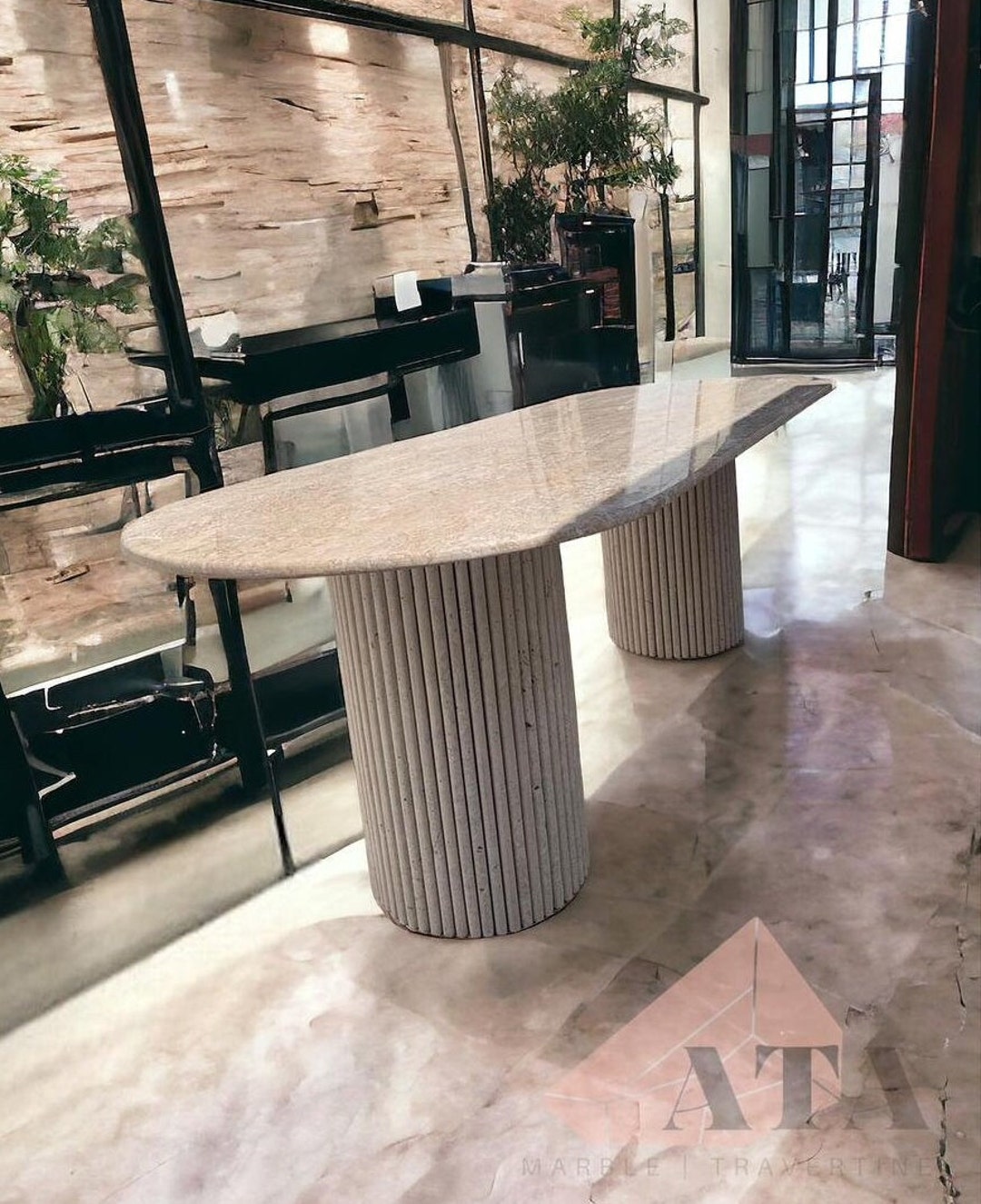 Travertine Dining Table Round Travertine Table With Fluted Legs Oval ...