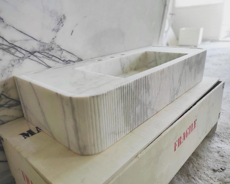 Carrara Marble Fluted Wall Mount Sink: Ruffled Apron, Custom Vanity - Etsy