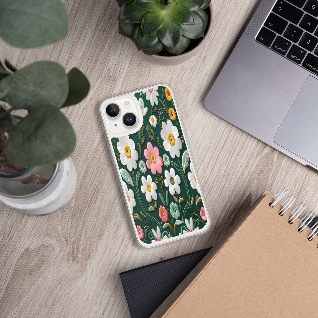 Vintage Forest Green Flower Floral Embroidery Cottagecore iPhone Case ...