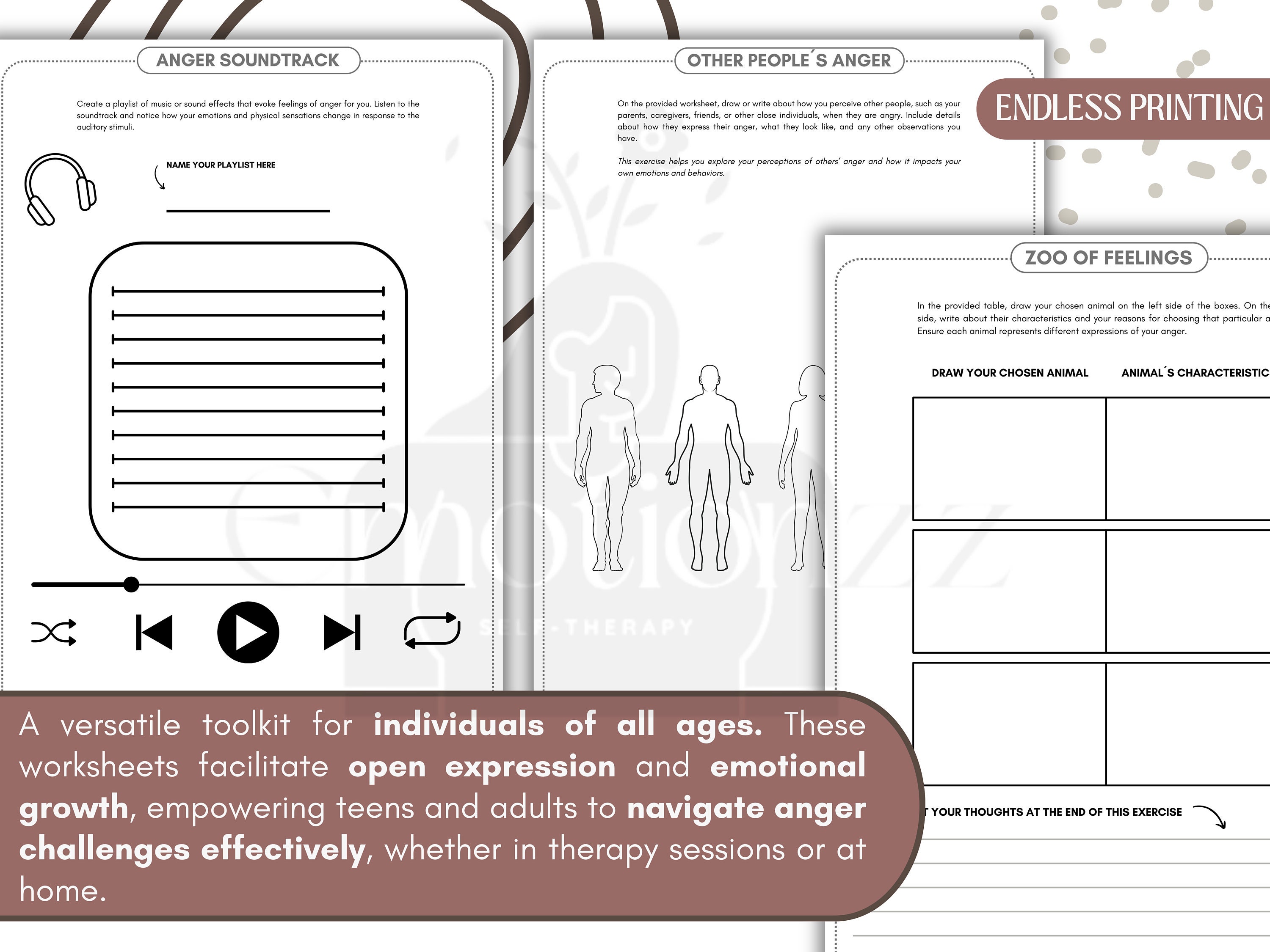 Art Therapy Worksheet Bundle, CBT Counseling Tools for Anger Management ...