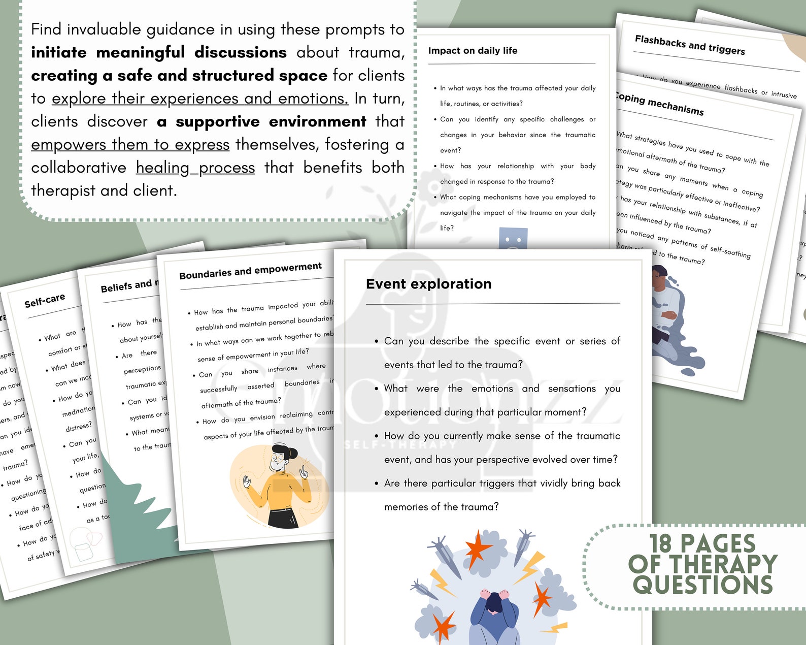 Trauma Healing Bundle, Printable Art Therapy Worksheets, CBT ...