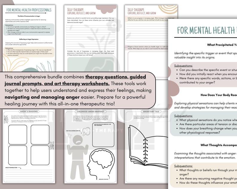 Therapy Printables for Anger Release, Art Therapy Worksheets, CBT ...