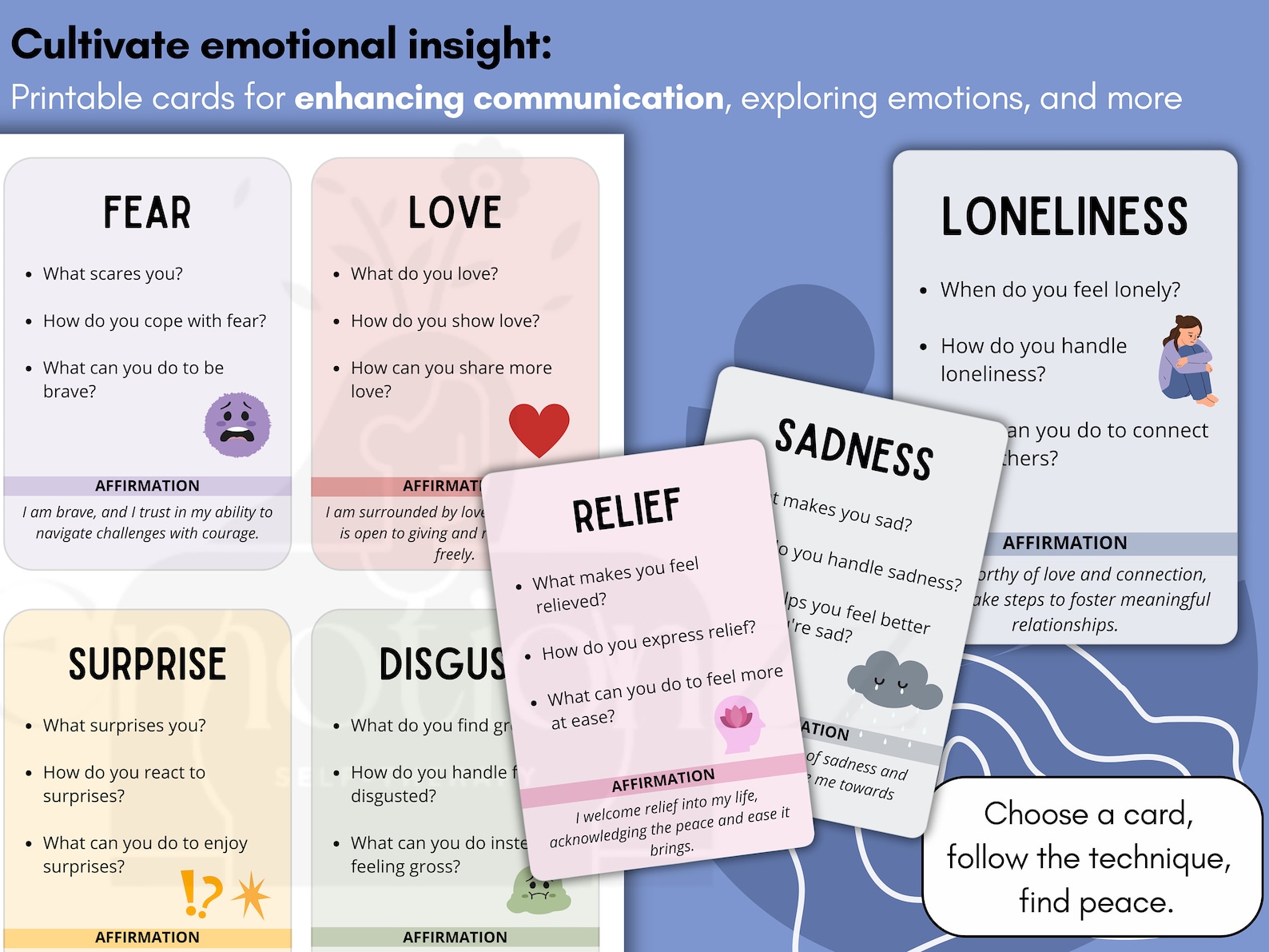 Mental Health Tool, Printable Emotion Exploration Cards, Therapy ...
