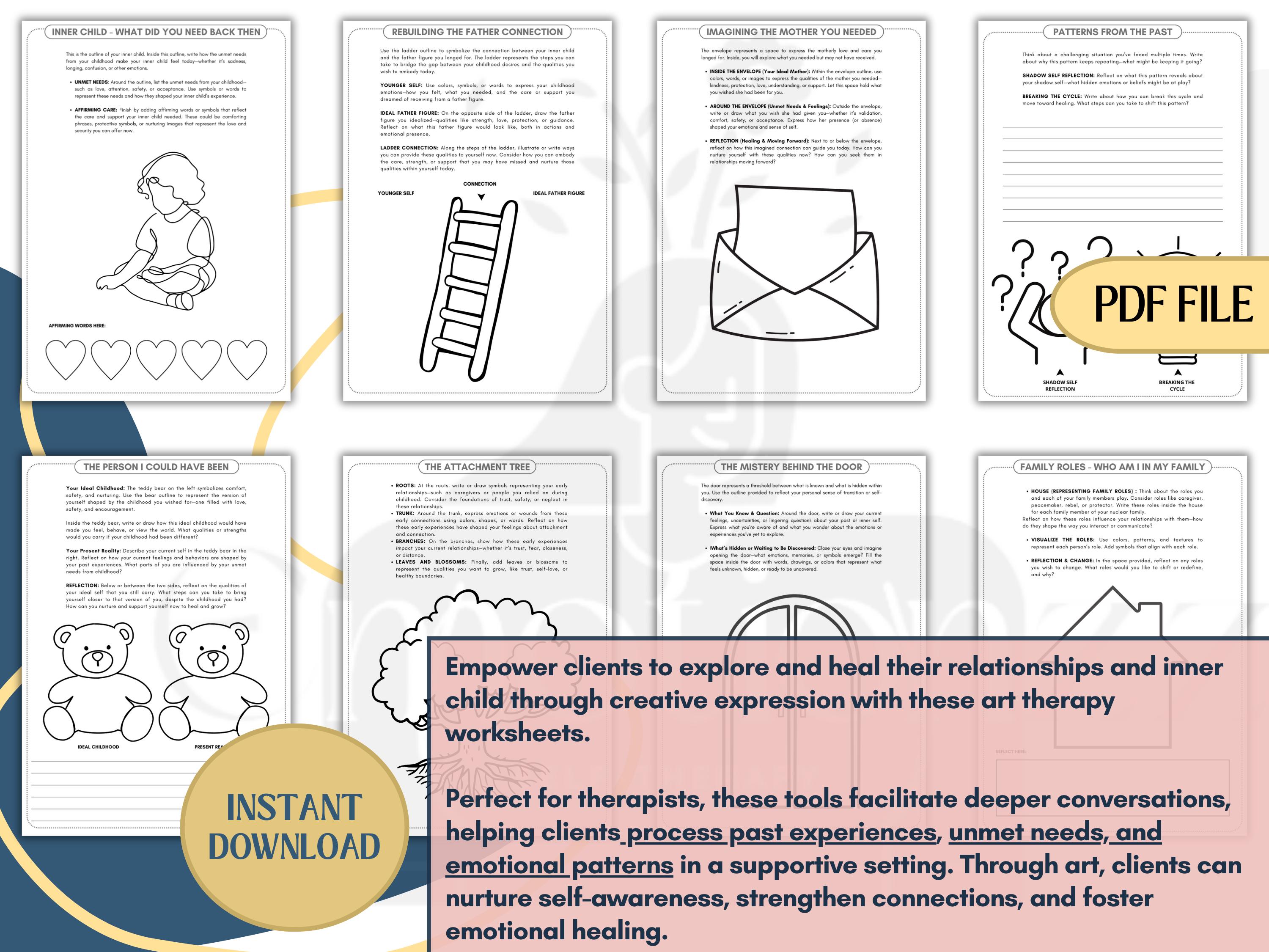 Art Therapy Worksheet Bundle for CBT Therapy Counseling Group Therapy ...