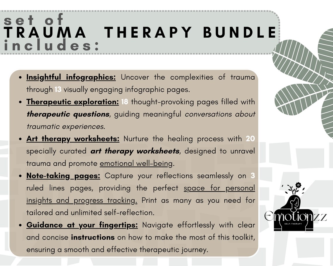 Trauma Healing Bundle, Printable Art Therapy Worksheets, CBT ...