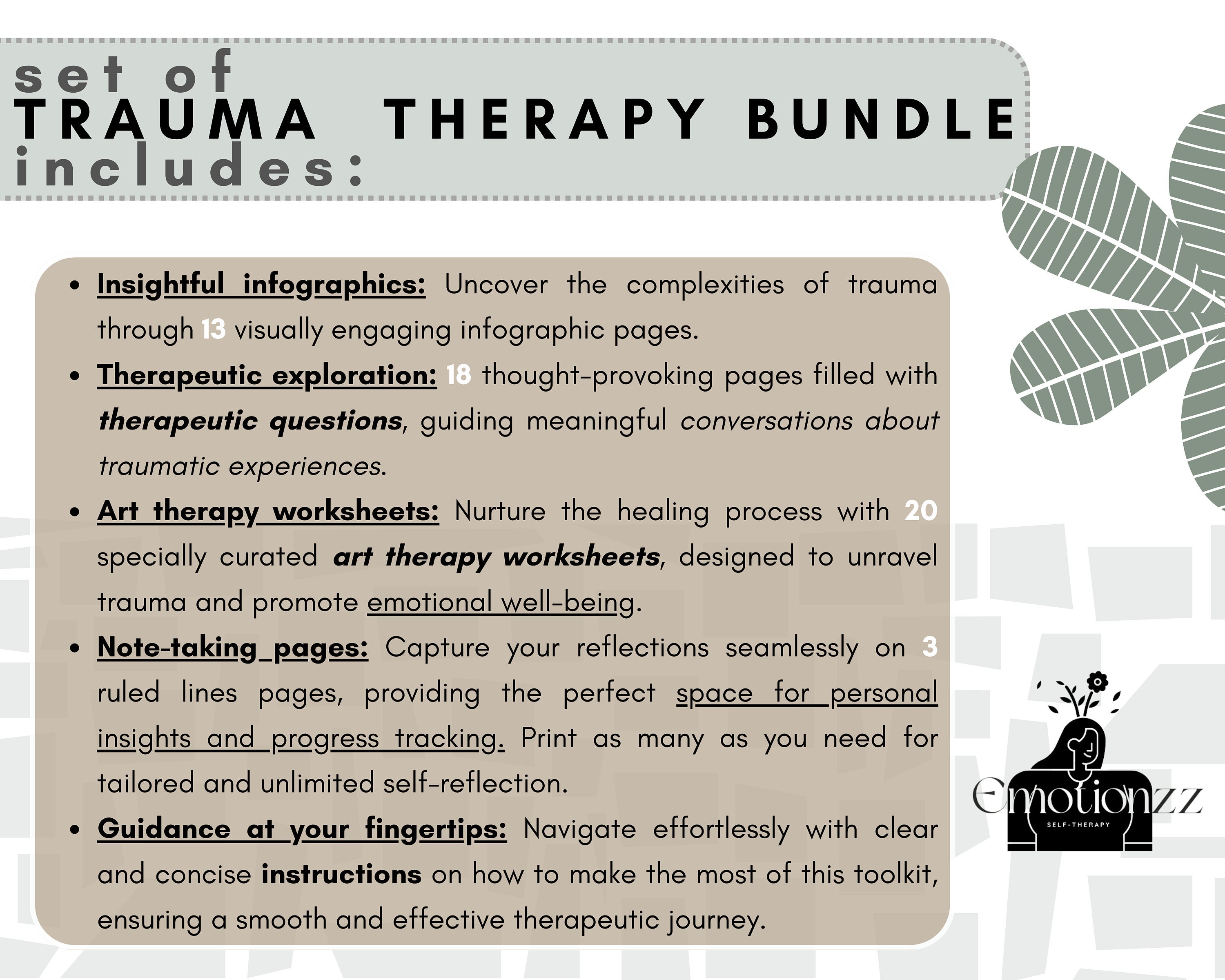 Trauma Healing Bundle, Printable Art Therapy Worksheets, CBT ...