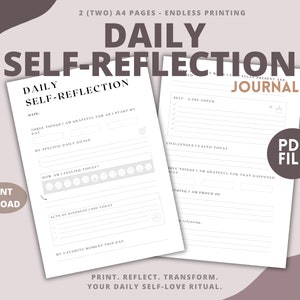 Daily Self Reflection Journal Mood Tracker Printable Gratitude Diary ...
