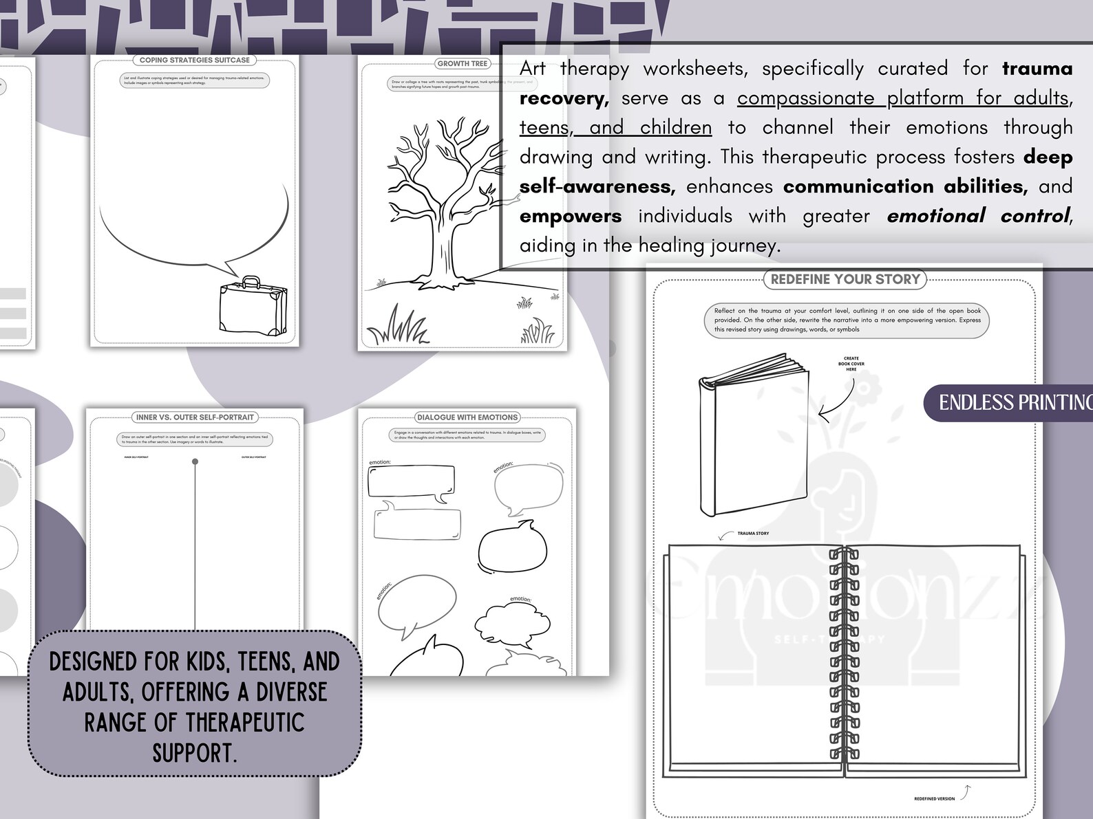Art Therapy Bundle, Printable CBT Counseling Tools, Group Therapy ...