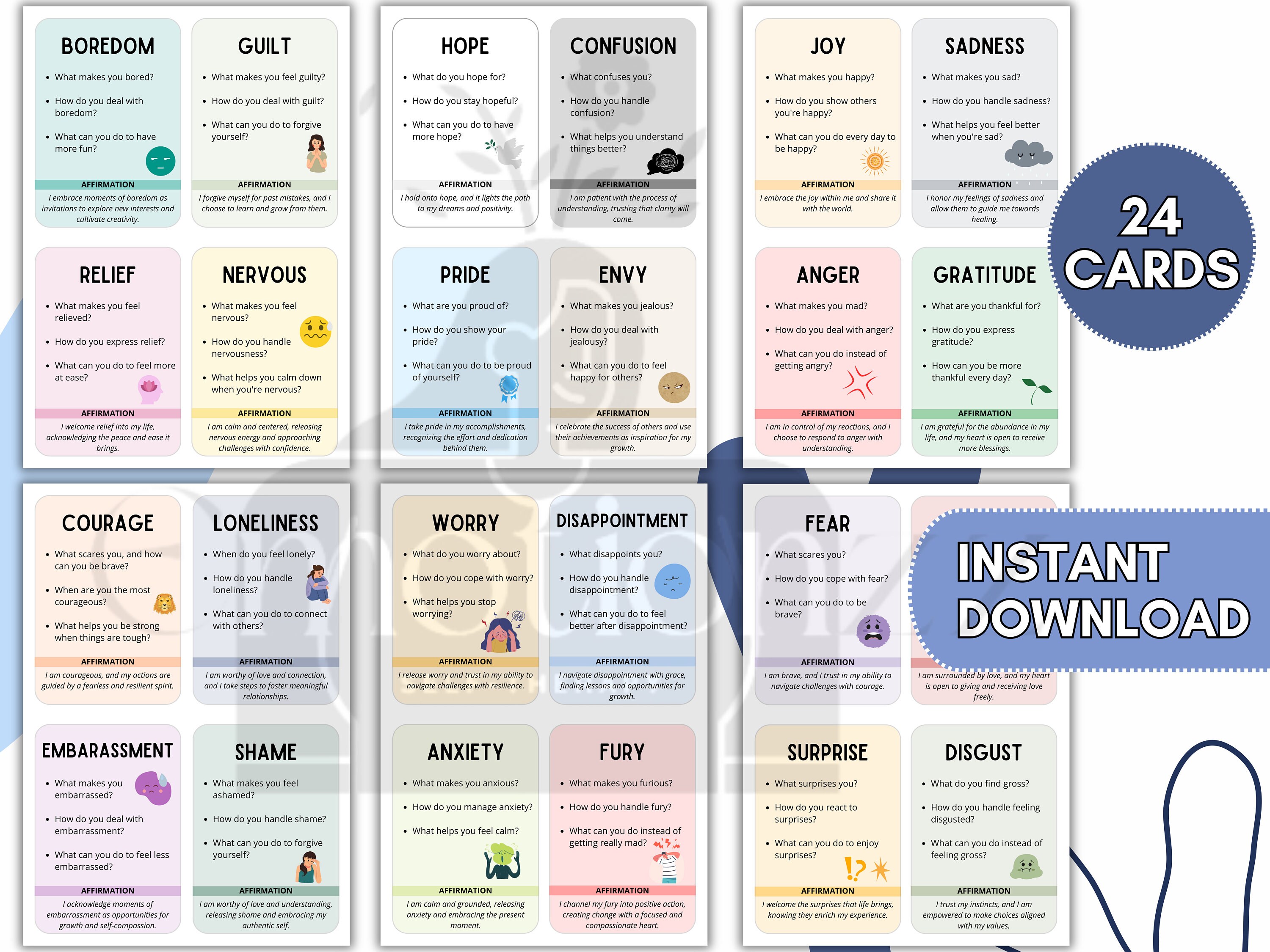 Mental Health Tool, Printable Emotion Exploration Cards, Therapy ...