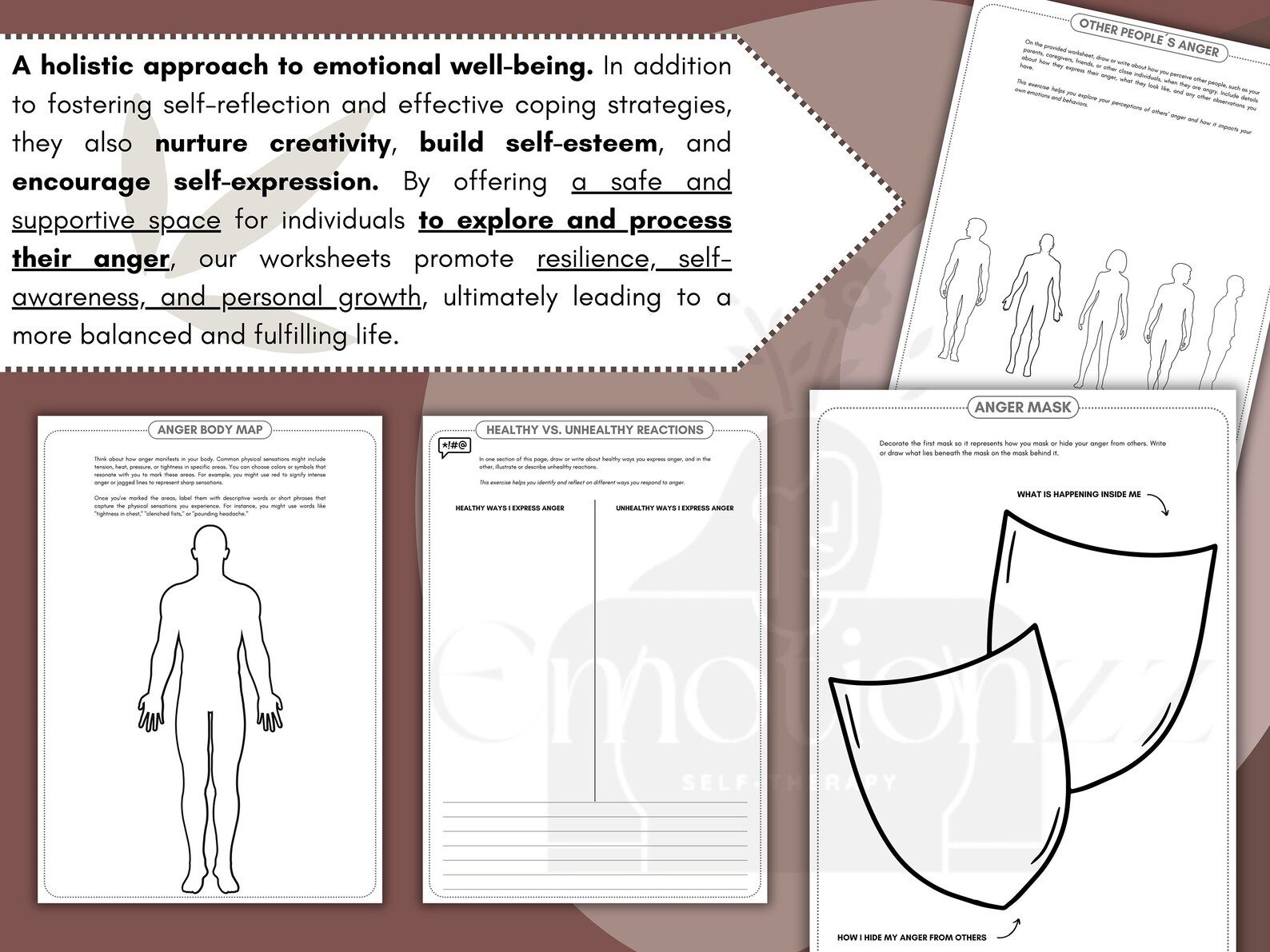 Anger Management Art Therapy Worksheet Bundle (digital Download) - Etsy