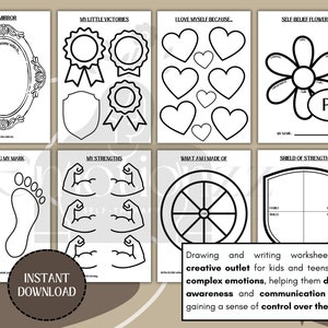 Printable Art Therapy Bundle, Emotional Regulation Worksheets, CBT Tool ...