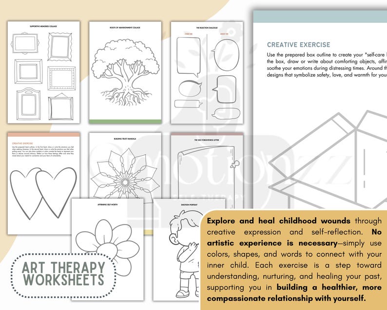Art Therapy Inner Child Bundle, Printable CBT Counseling Tools, Group ...