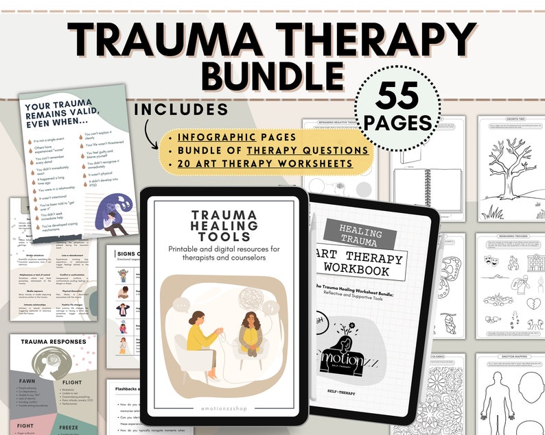 Trauma Healing Bundle, Printable Art Therapy Worksheets, CBT ...