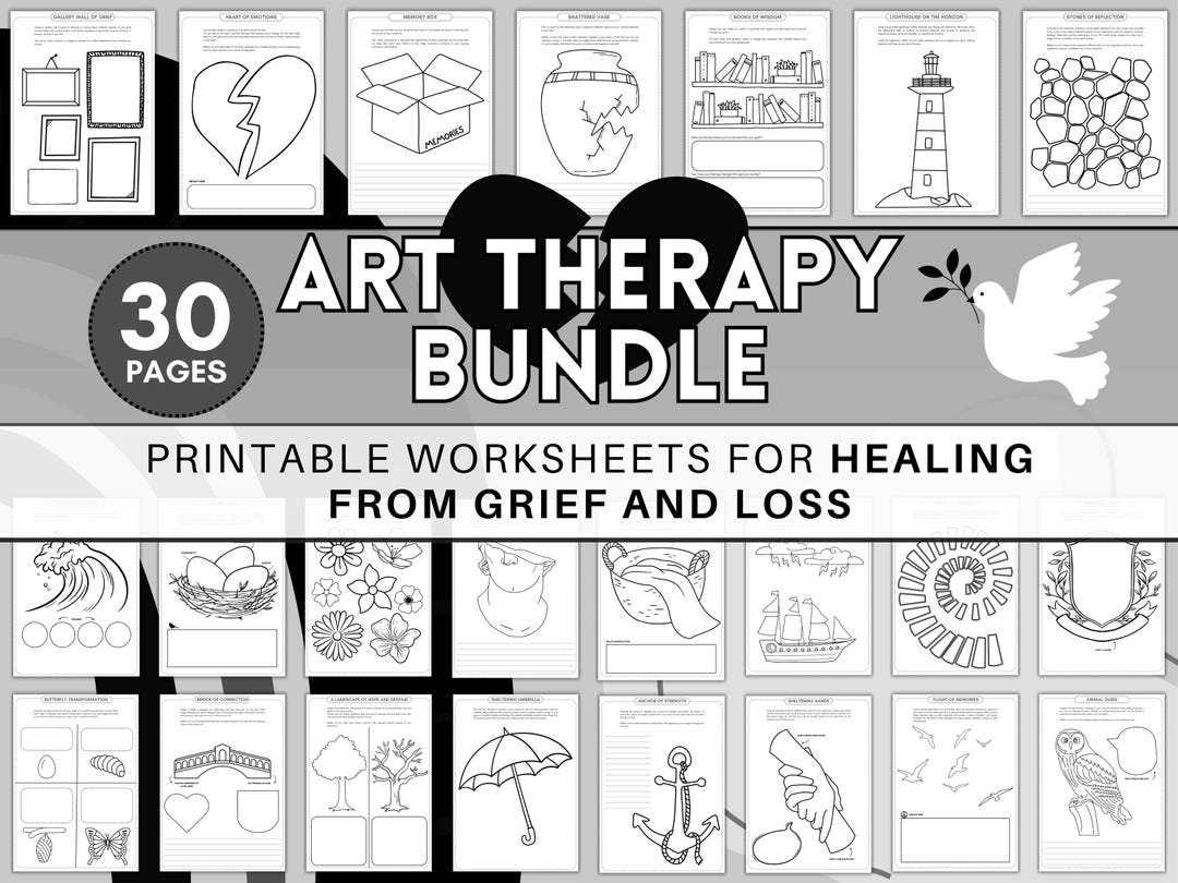 Printable Art Therapy Bundle for Healing From Grief and Loss, CBT Tool ...