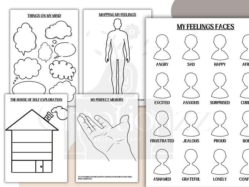 Printable Art Therapy Bundle, Emotional Regulation Worksheets, CBT Tool ...