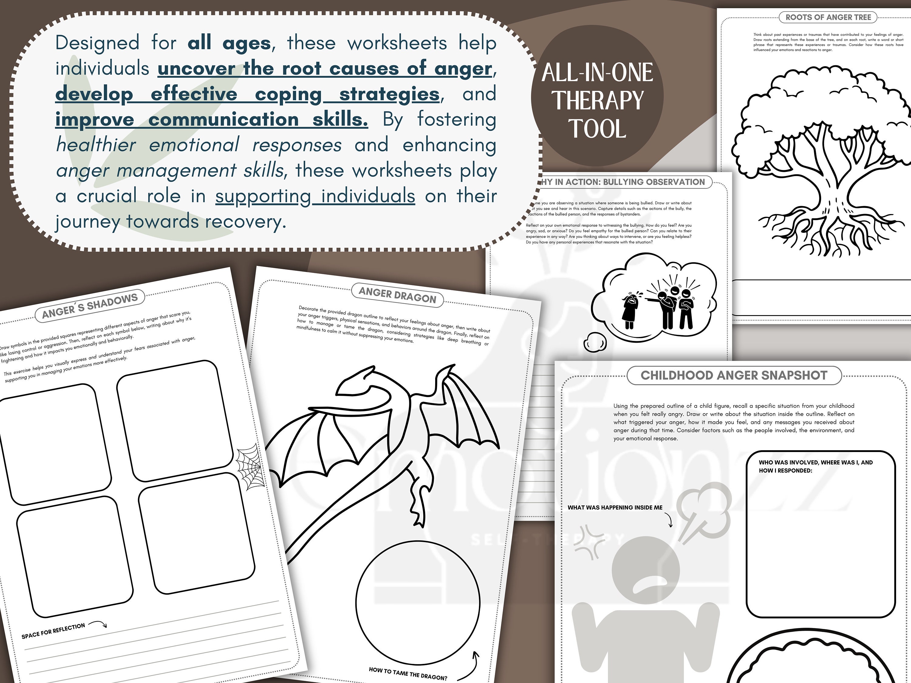 Art Therapy Worksheet Bundle, CBT Counseling Tools for Anger Management ...