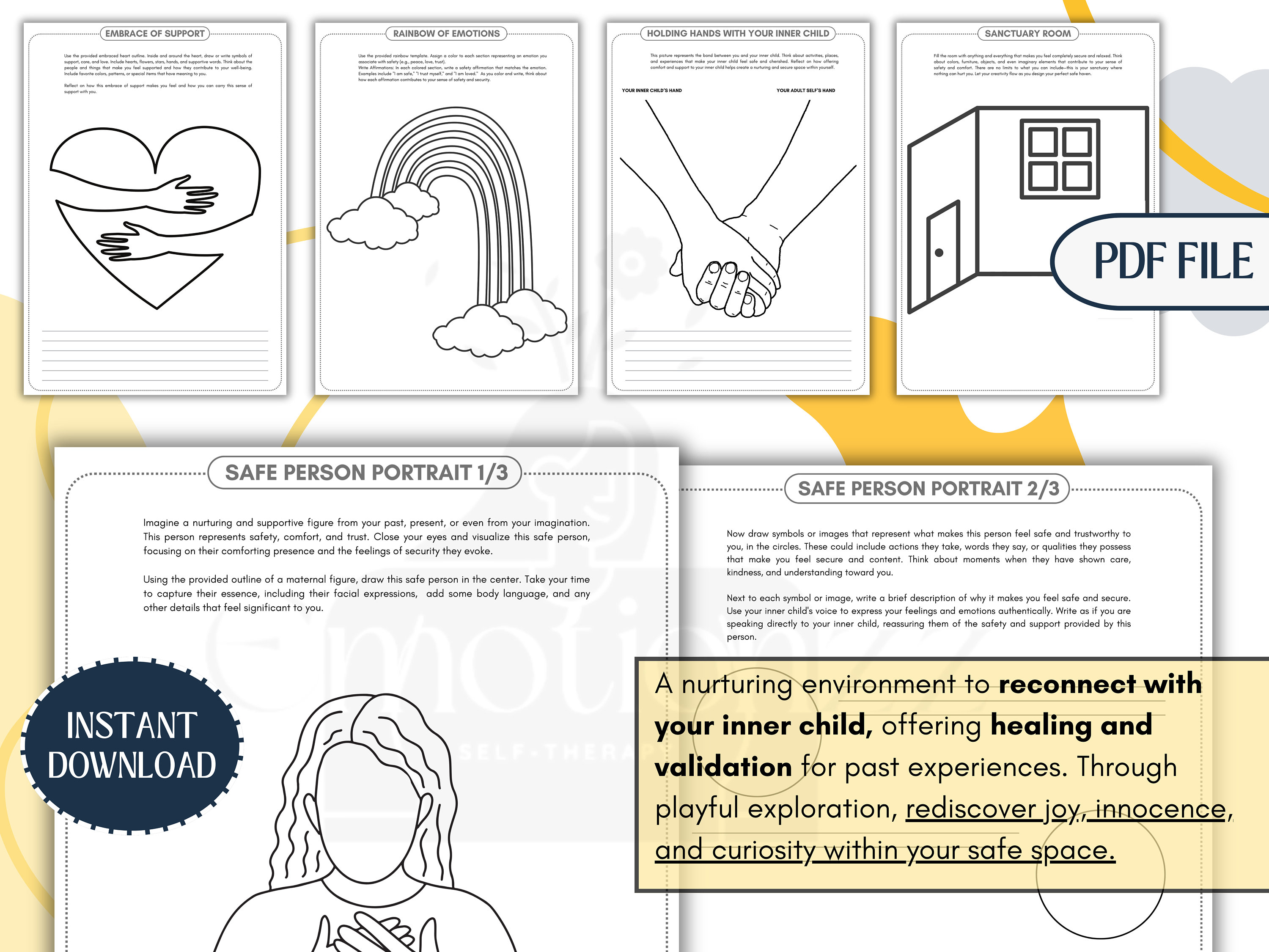 Art Therapy Worksheet Bundle for Inner Child Healing CBT Therapy ...