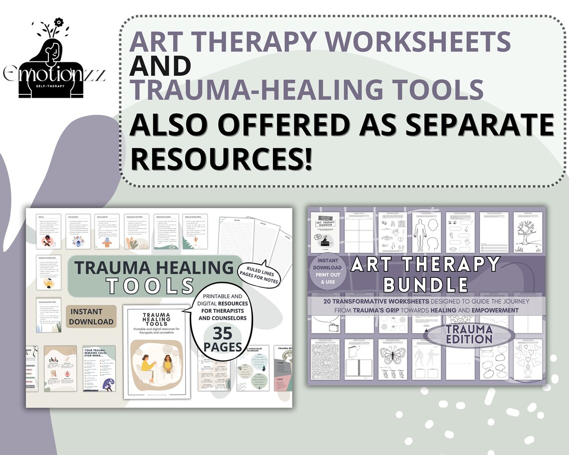 Trauma Healing Bundle, Printable Art Therapy Worksheets, CBT ...