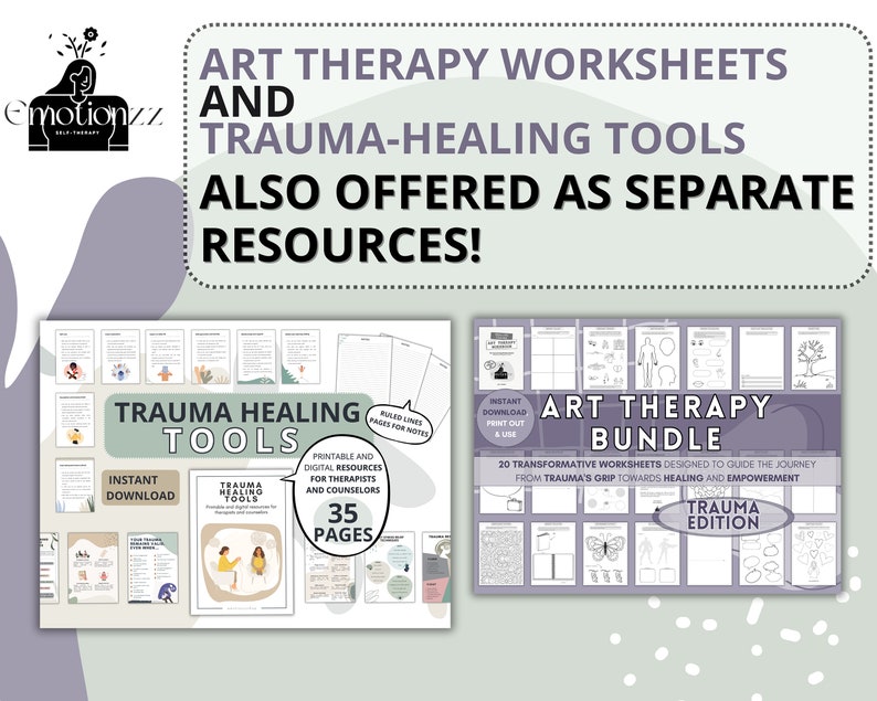 Trauma Healing Bundle, Printable Art Therapy Worksheets, CBT ...